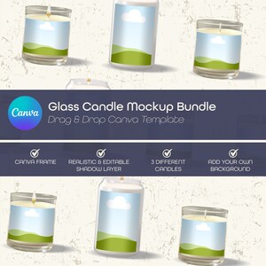 Glass Candle Mockup Bundle, Drag & Drop Canva Template - Etsy