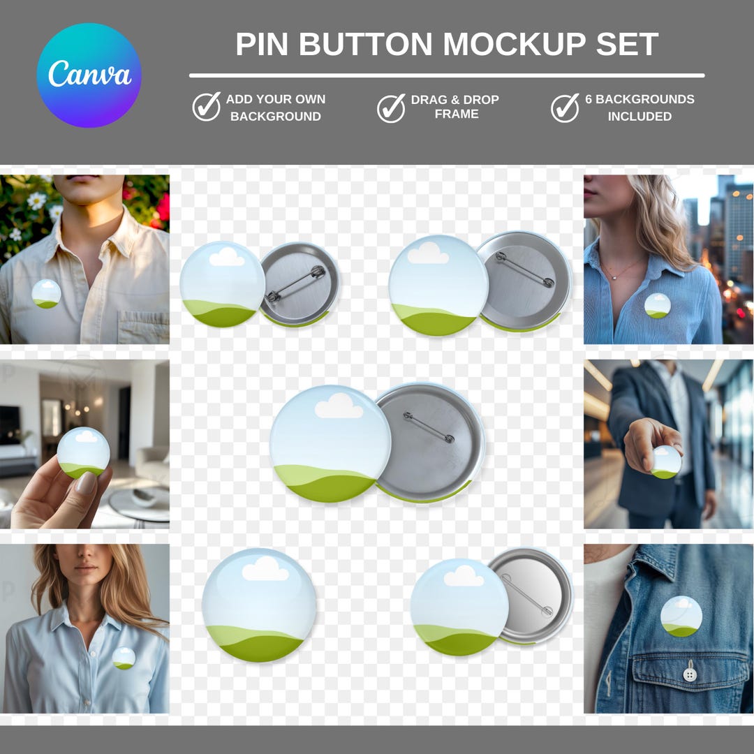 Round Pin Back Mockup, Button Pin Mockup Template, Circle Button Pin ...