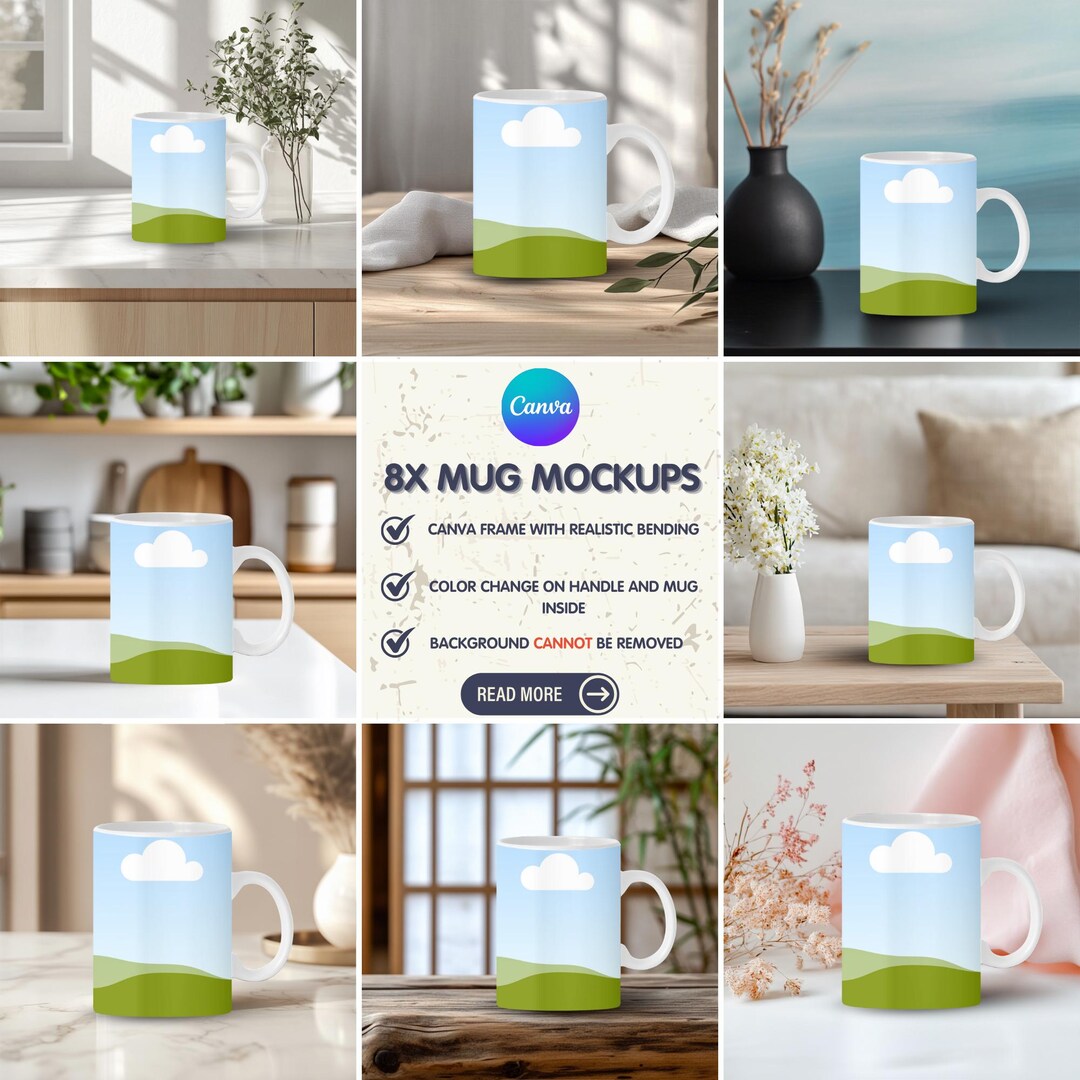 Mug Mockup Canva Template, Smart Mockup Drag & Drop, 8x Backgrounds ...