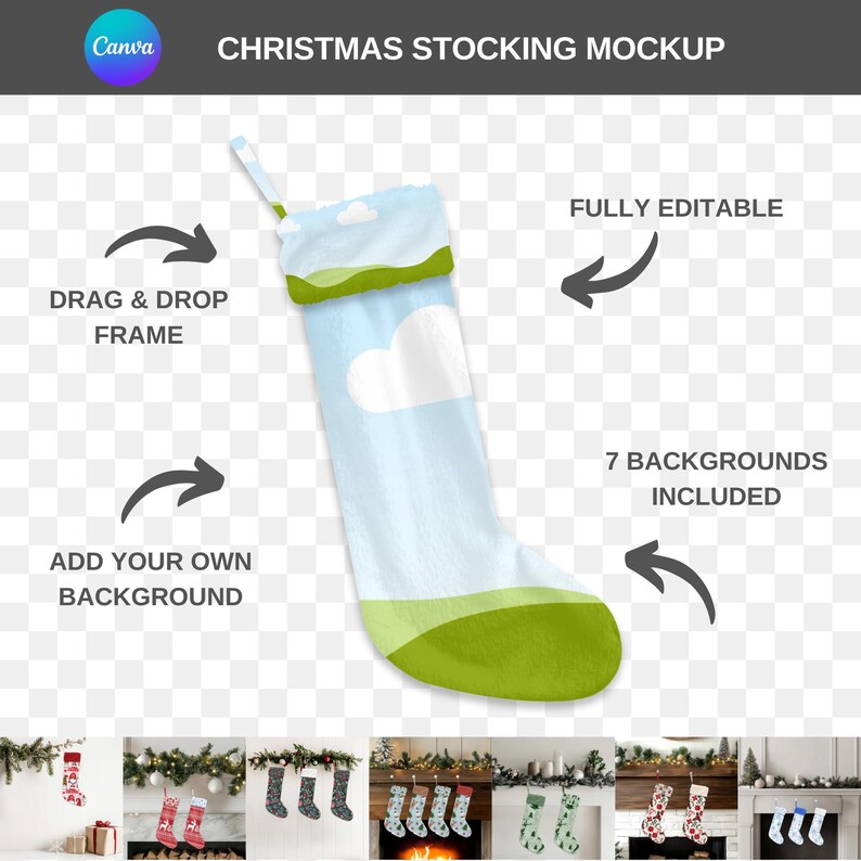 Christmas Stocking Mockup, Canva Template, DIY Holiday Stocking ...