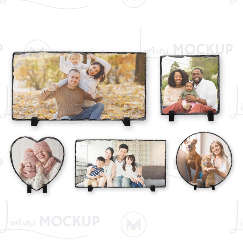 Rock Slate Mockup Bundle, Sublimation Square Slate Mockup, Photo Slate ...