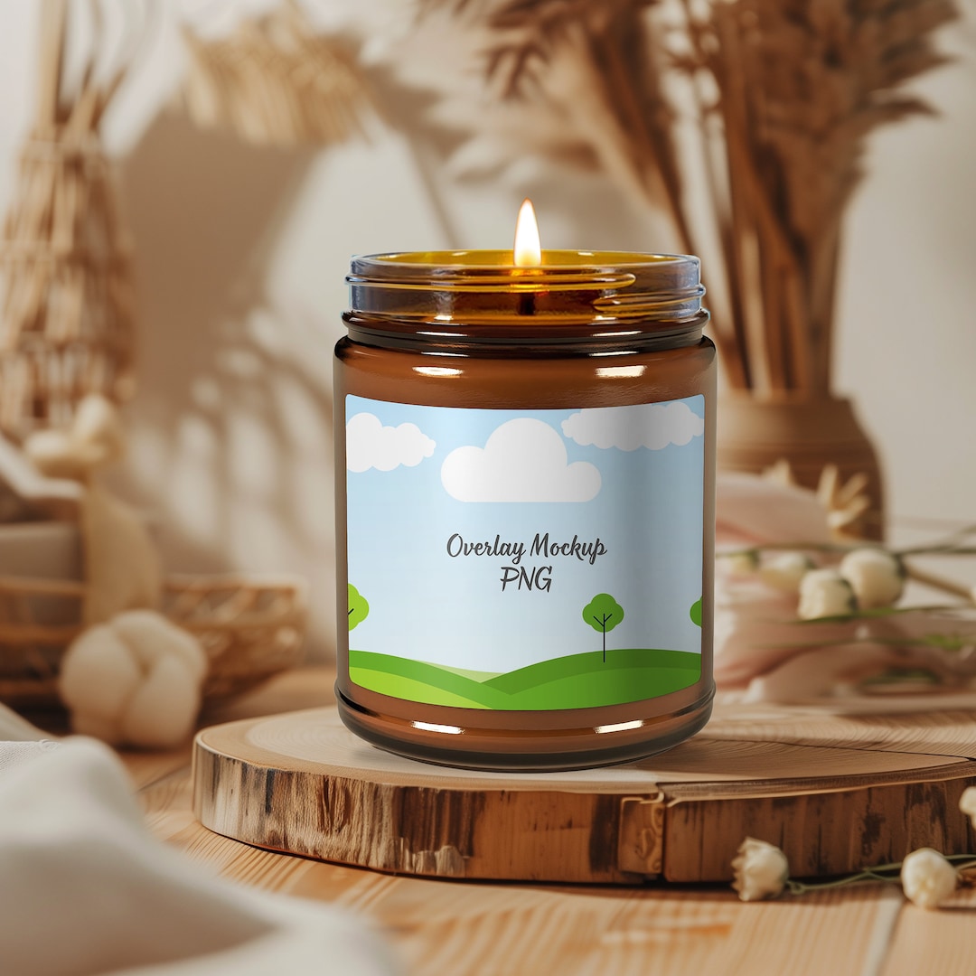 Amber Glass Candle Mockup 9oz, Amber Soy Candles, Printify Soy Candle ...