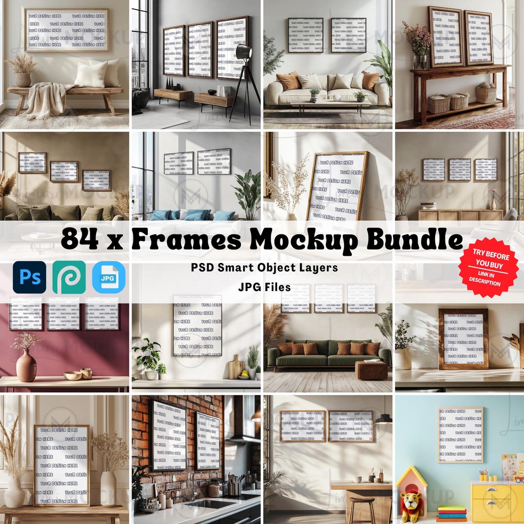 Frames Mockup Bundle Set, Frame Mockup Bundle, 84x PSD Wall Mockup ...