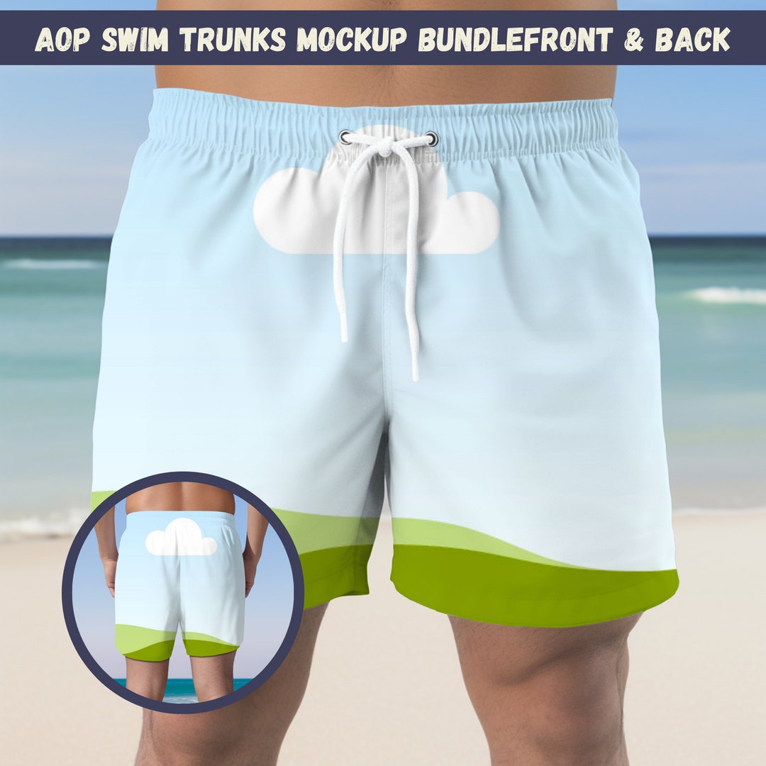 Customizable Swim Trunks Mockup: AOP Front and Back Canva Compatible - Etsy