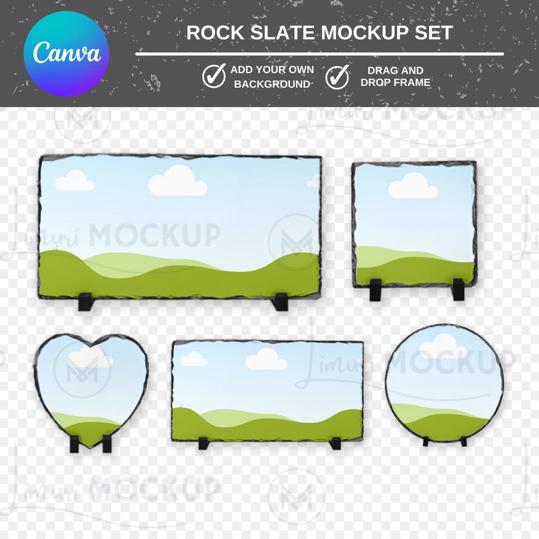 Rock Slate Mockup Bundle, Sublimation Square Slate Mockup, Photo Slate ...