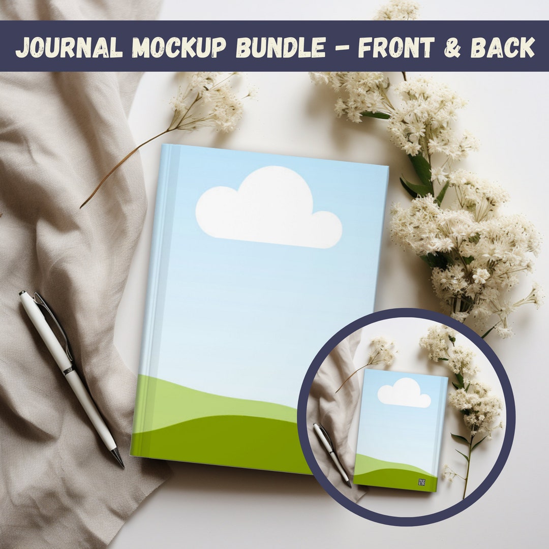 Hardcover Notebook Mockup Bundle FRONT & BACK, 2x Overlay PNG, Blank ...