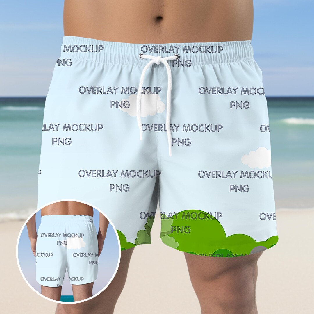 Customizable Swim Trunks Mockup: AOP Front and Back | Canva Compatible ...