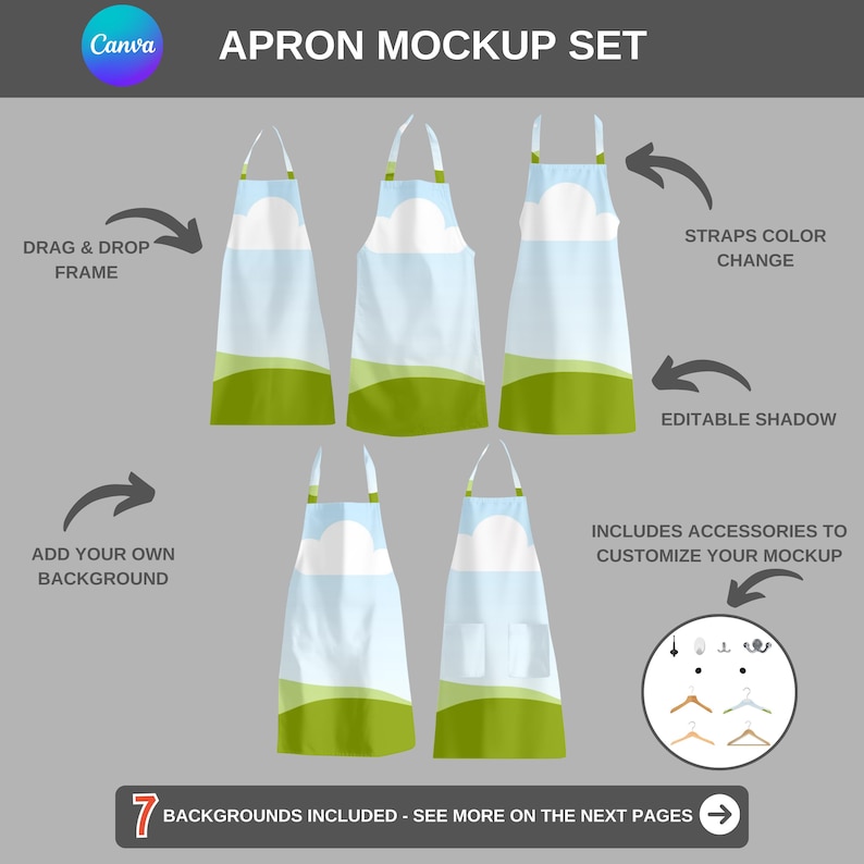 AOP Apron Mockup Set With Drag & Drop Frame for Canva, Print on Demand, DIY Background - Etsy