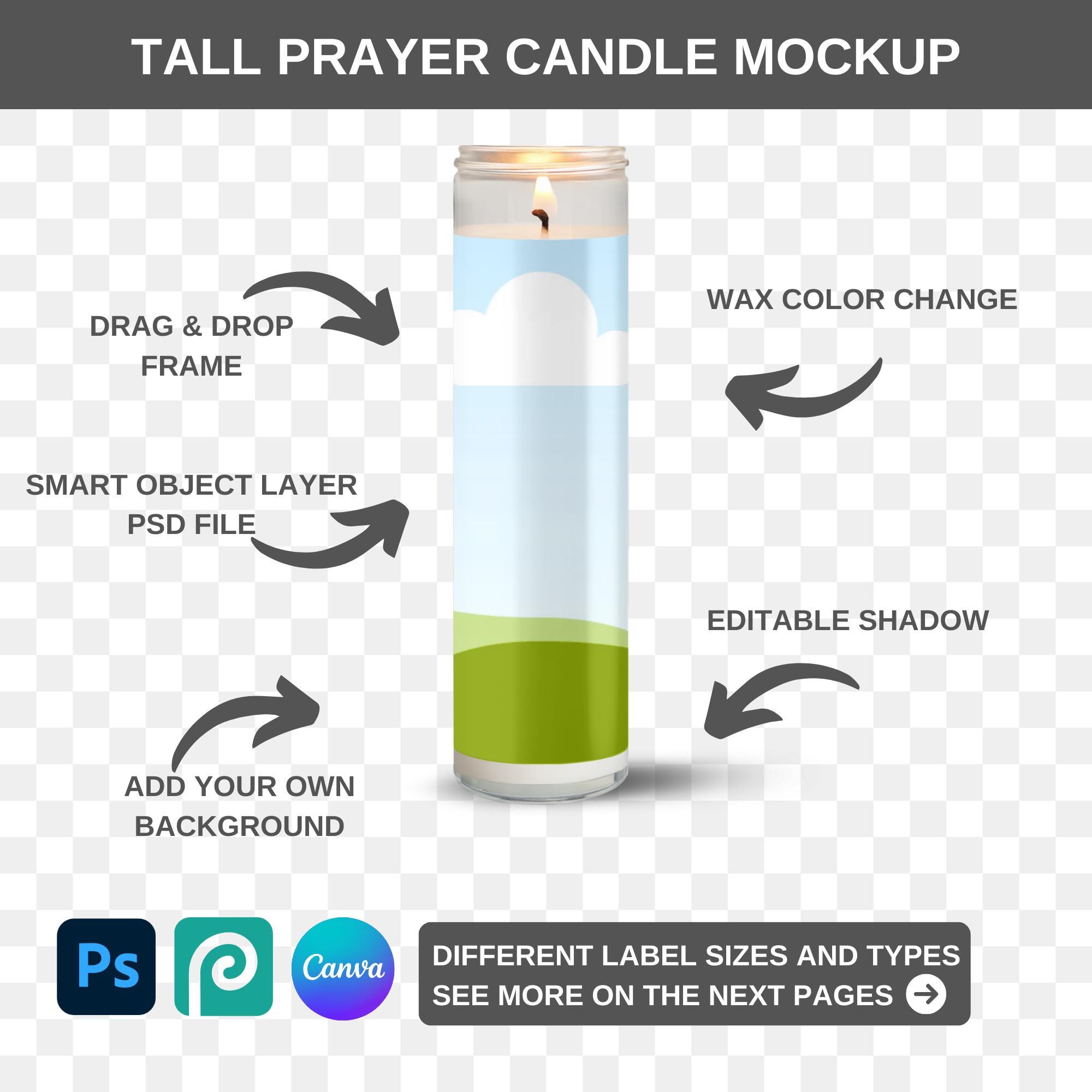 Tall Prayer Candle Mockup, DIY Label Art (canva Template & PSD) - Etsy