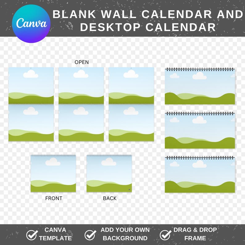 Spiral Calendar Mockup Templates, Canva Frames (PDF) - Etsy