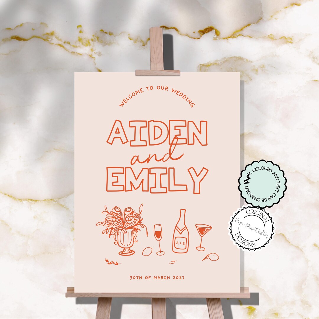 Hand Drawn Wedding Welcome Sign Template Colorful Wedding Welcome Sign ...
