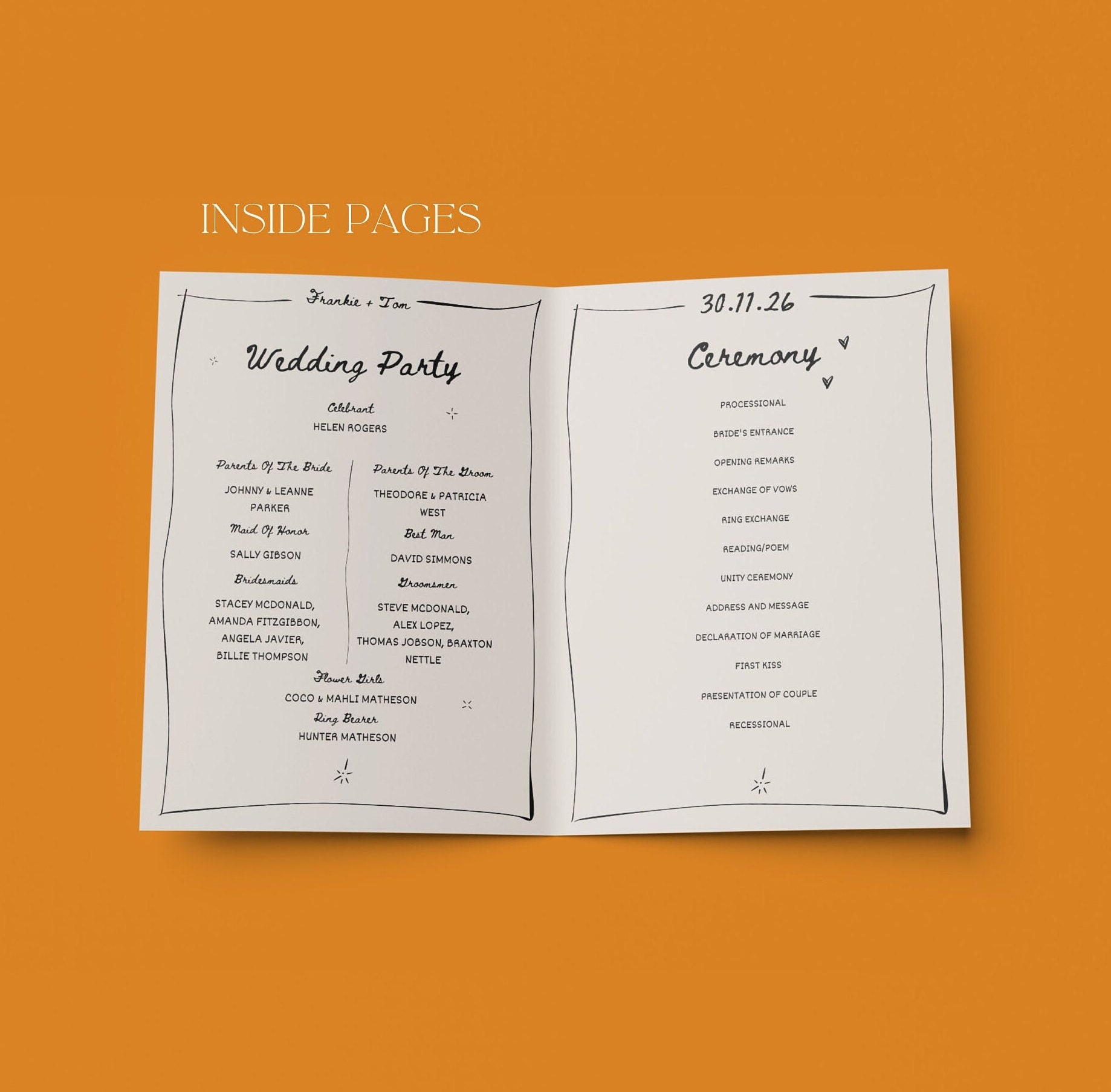 Illustrated Wedding Ceremony Program Template Fun Hand Drawn Order of ...