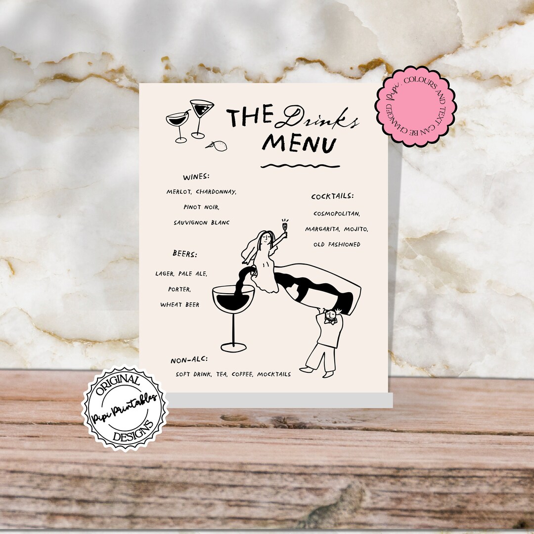 Handwritten Bar + Drinks Menu Template Scribble Illustrations Cute ...