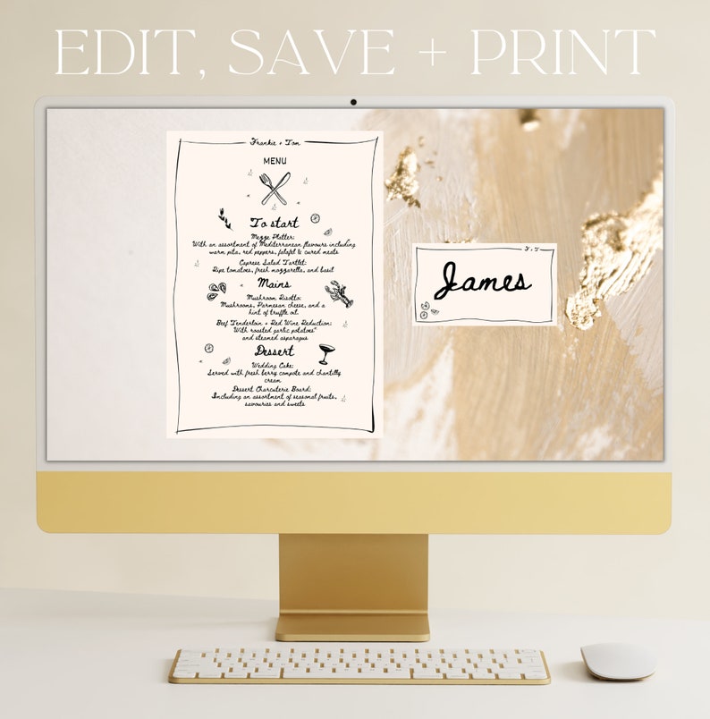 Menu and Place Card Wedding Printable Scribble Hand Drawn Wedding ...