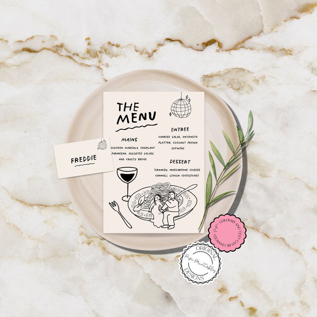 Menu + Place Card Template Cute People Scribble Illustrations Hand ...
