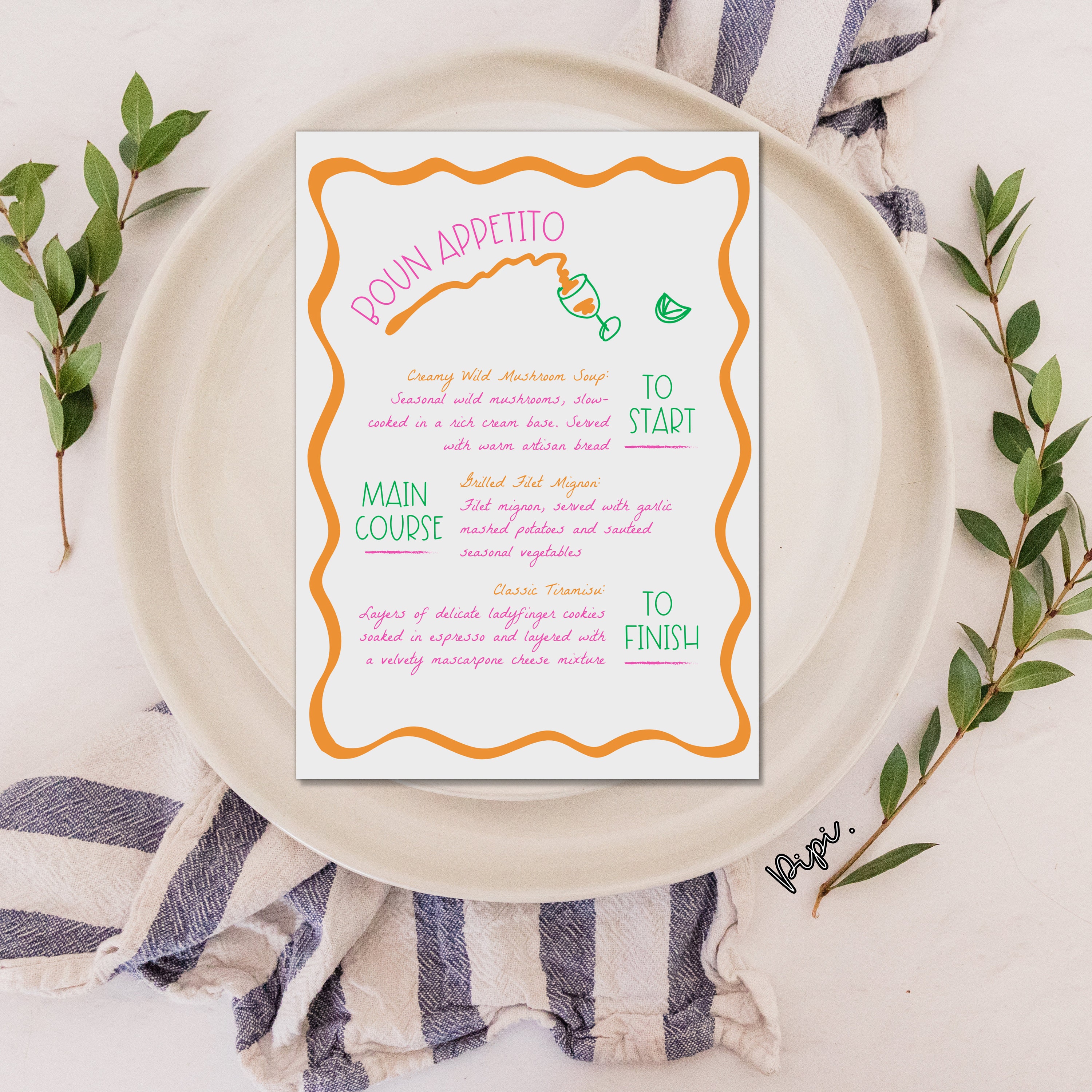 Scribble Illustrated Bridal Shower Menu Printable Unique Event Menu ...