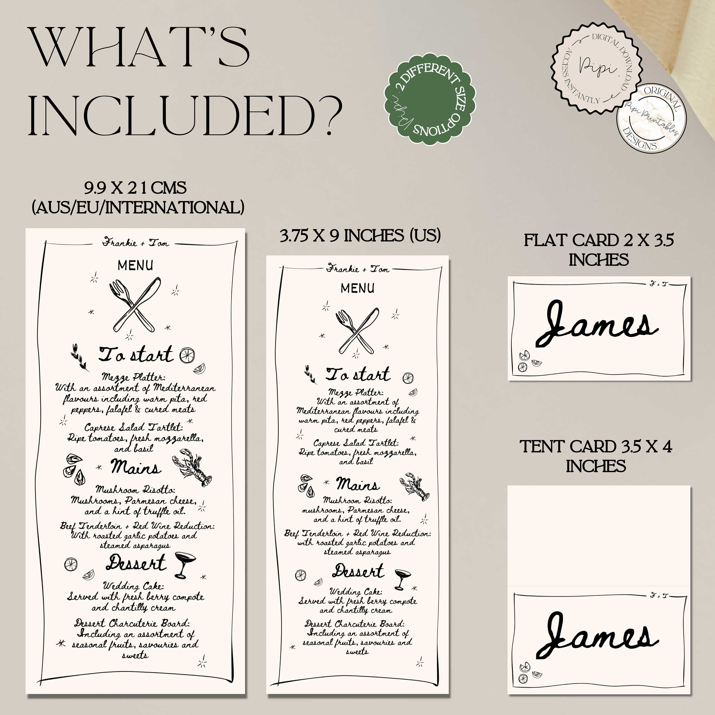 Printable Scribble Illustrated Wedding Menu Unique Place Cards Hand ...