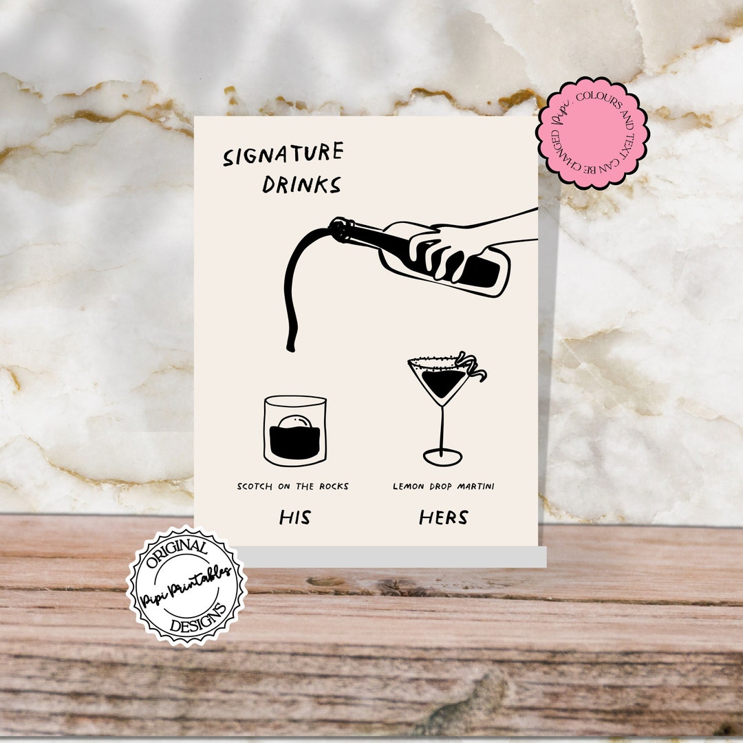 Hand Drawn Signature Drinks Sign Template Scribble Illustrations ...