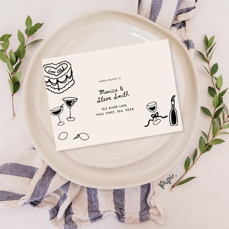 Wedding Envelope Template Printable Hand Drawn Addressed Wedding ...