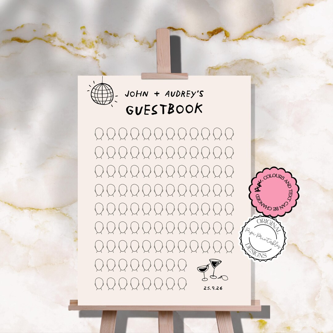 Drawing Guestbook Sign Template Printable Hand Drawn Doodle ...