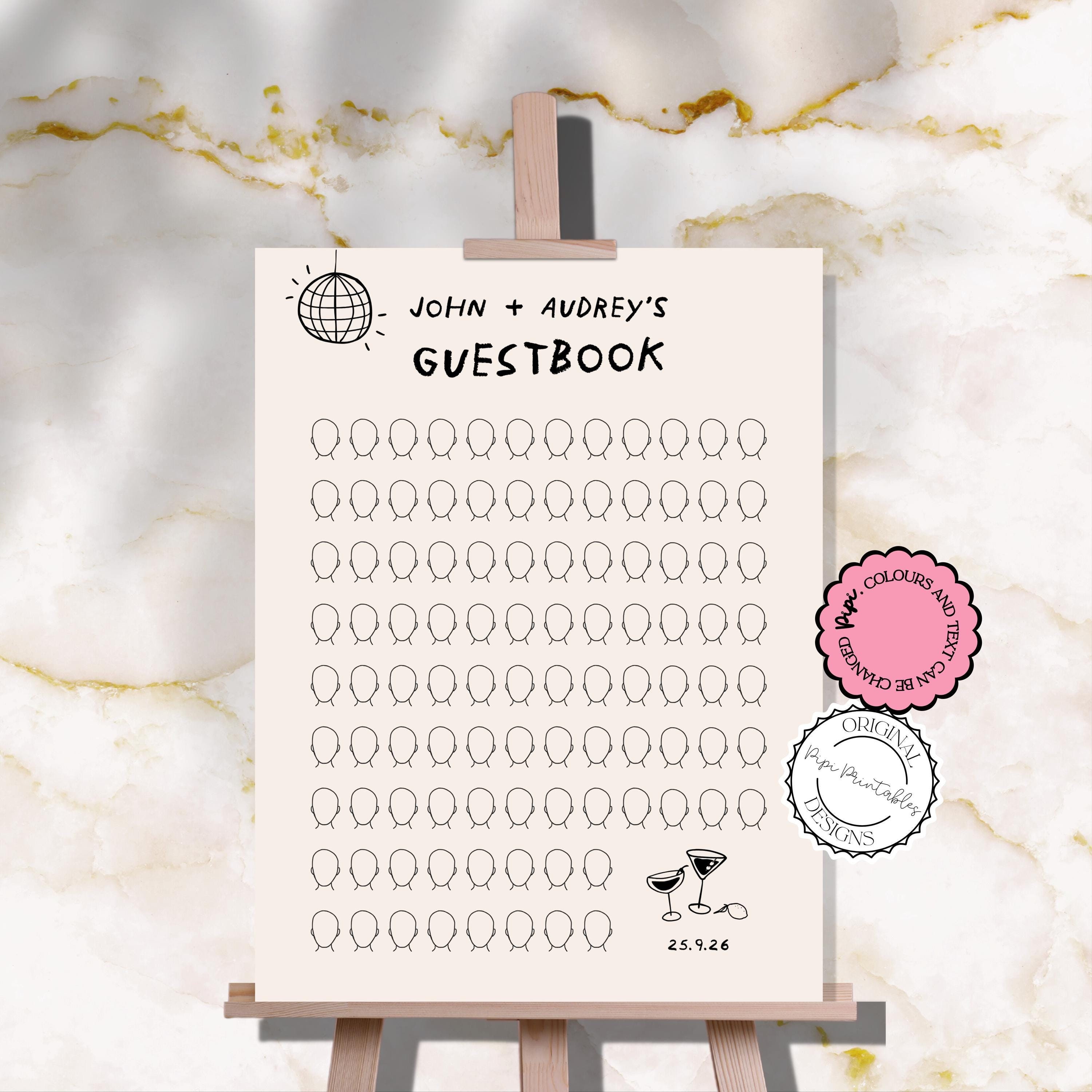 Drawing Guestbook Sign Template Printable Hand Drawn Doodle ...