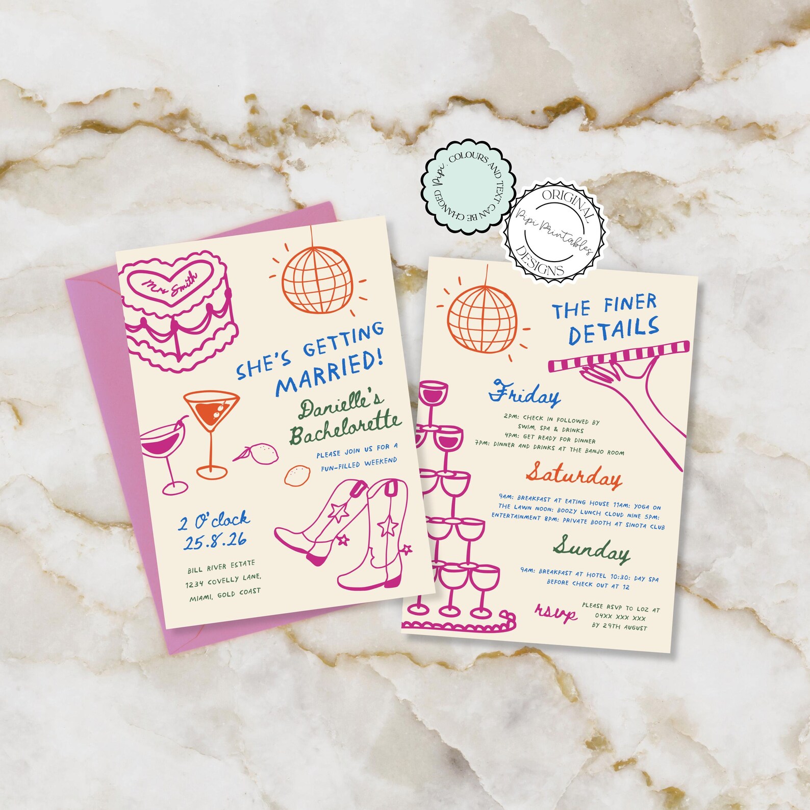 Illustrated Bachelorette Party Invitation Template Handwritten Hens ...