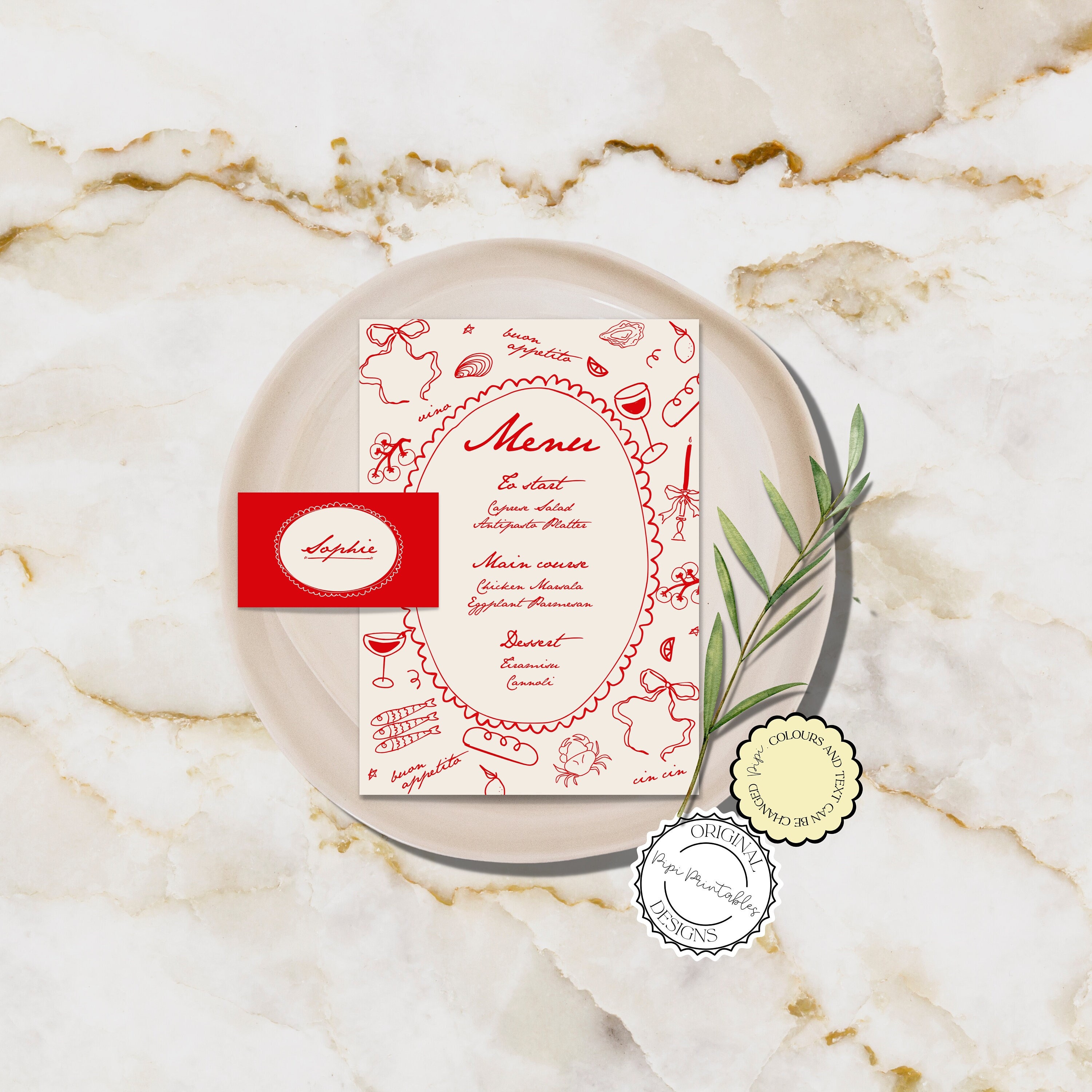 Menu + Place Card Template Italian Style Scribble Illustrations Hand ...