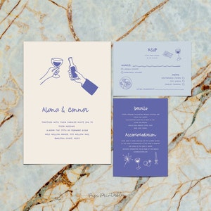 Illustrated Wedding Invitation Suite Template Something Blue Colorful ...