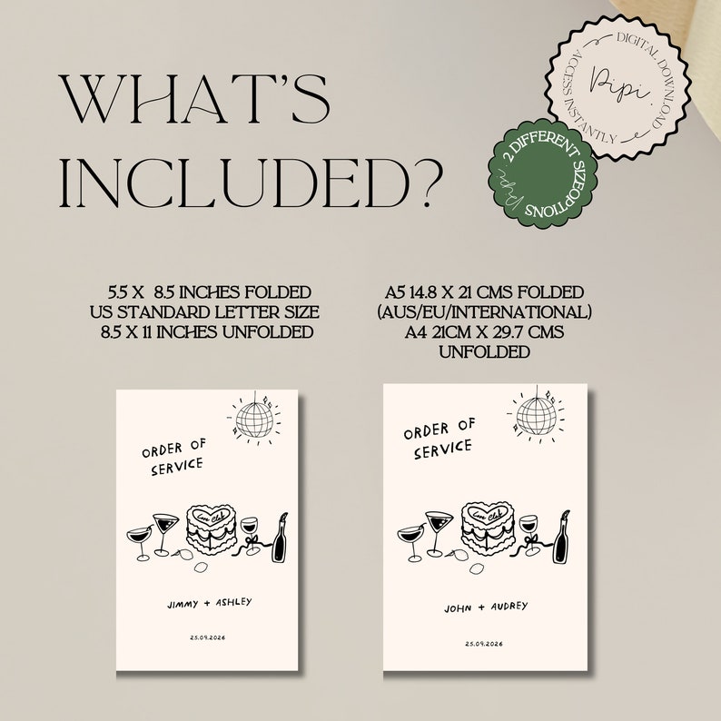Wedding Ceremony Program Template Handwritten Fun Retro Illustrations ...