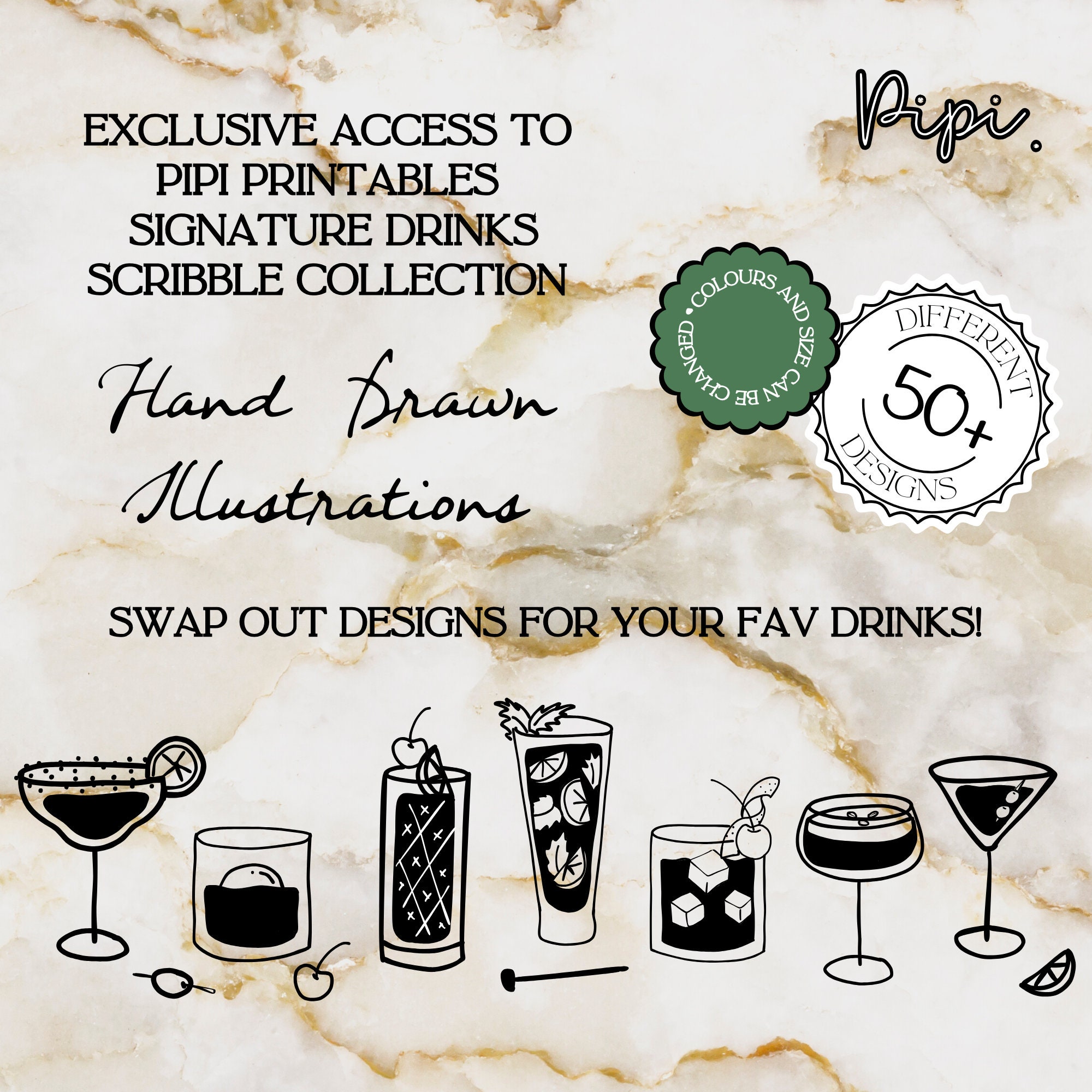 Signature Drinks Sign Template Cute People Hand Drawn Scribble ...