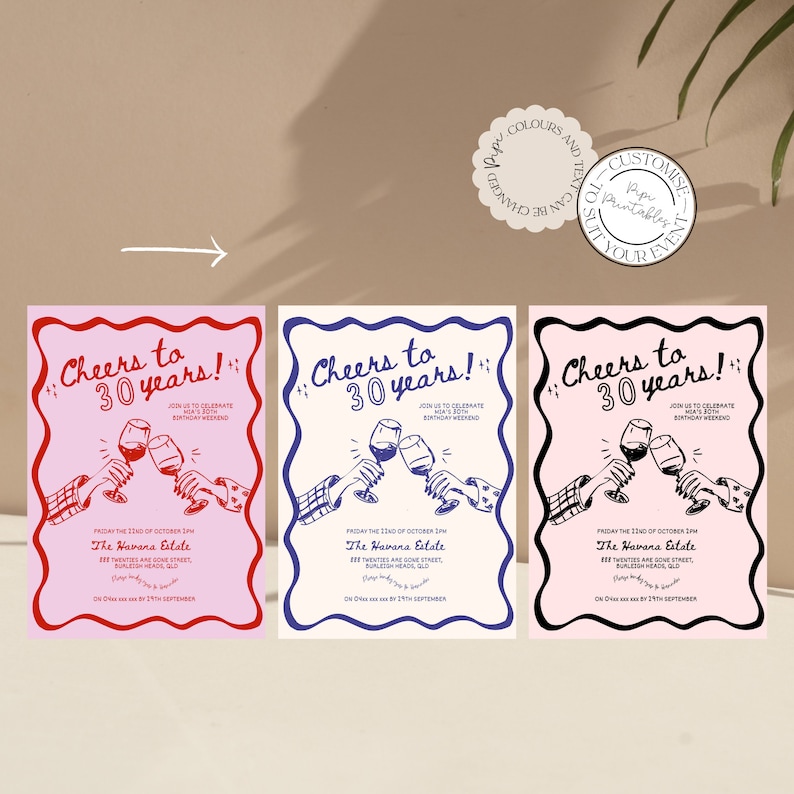 Illustrated 30th Birthday Invitation Template Cheers to 30 Years ...