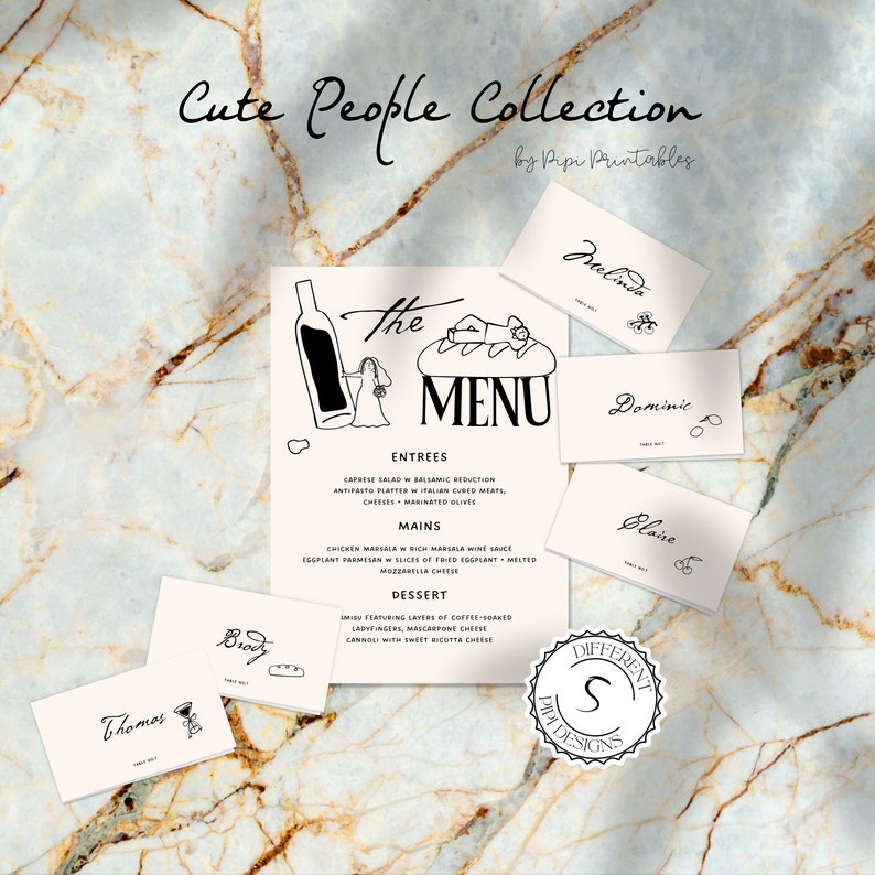 Menu + Place Card Template Cute People Scribble Illustrations Hand ...