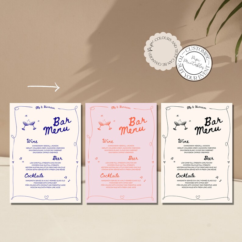 Hand Drawn Bar Drinks Menu Template Scribble Illustrations Wedding Bar ...