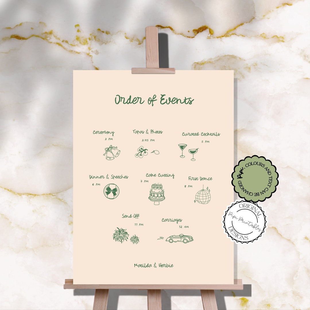 Order of Events Sign Template Hand Drawn Scribble Illustrations Wedding ...