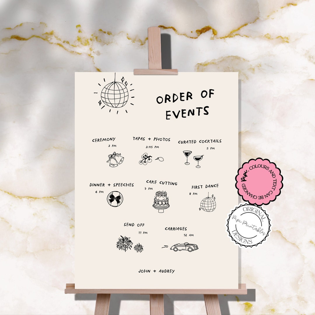 Order of Events Sign Template Hand Drawn Scribble Illustrations Wedding ...