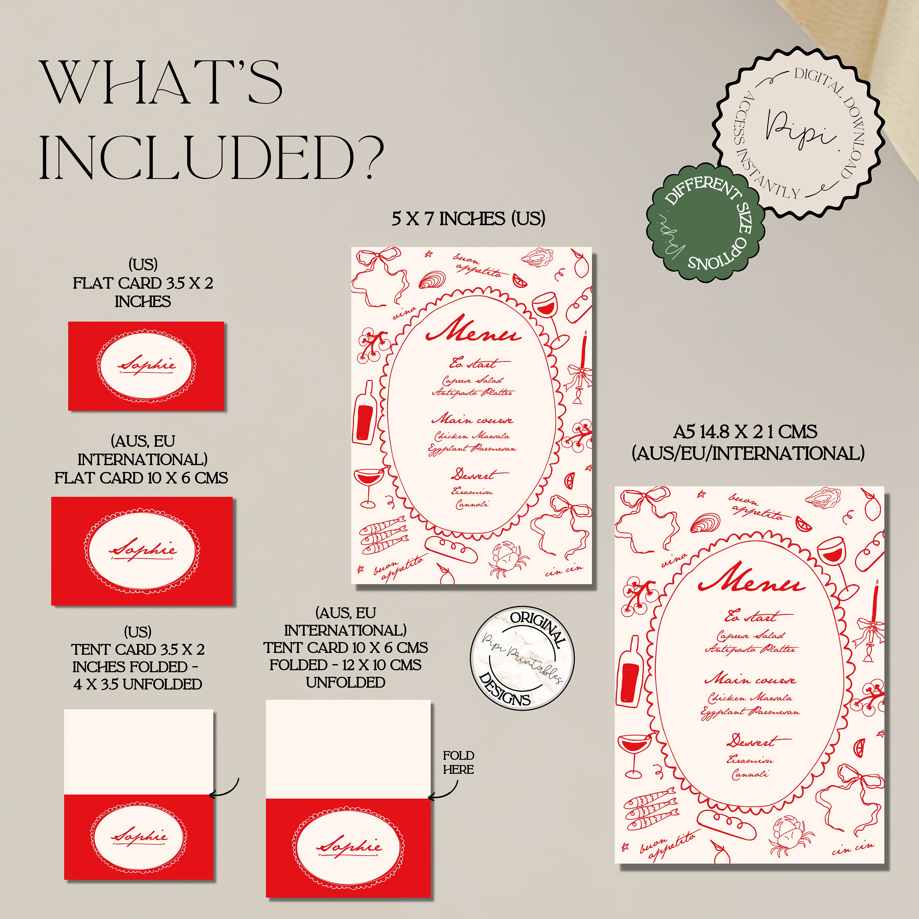 Menu + Place Card Template Italian Style Scribble Illustrations Hand ...