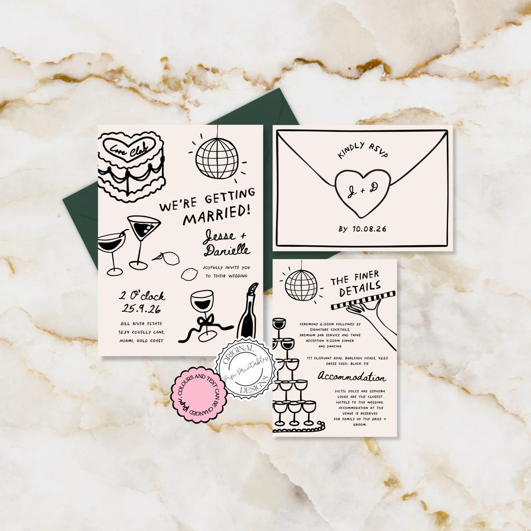 Handwritten Wedding Invitation Whimsical Wedding Invite QR Code ...