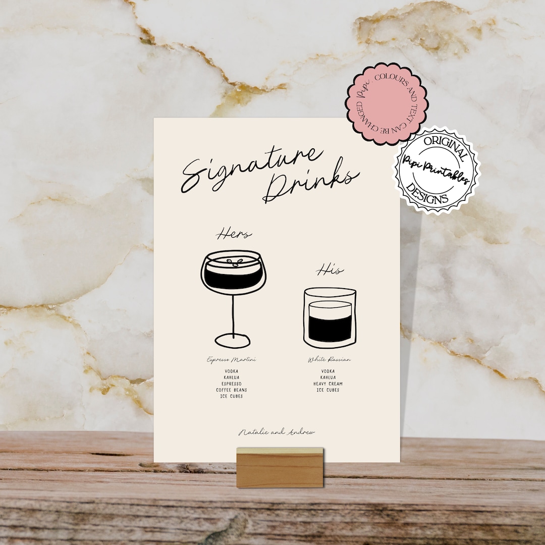 Hand Drawn Signature Drinks Sign Template Scribble Illustrations ...