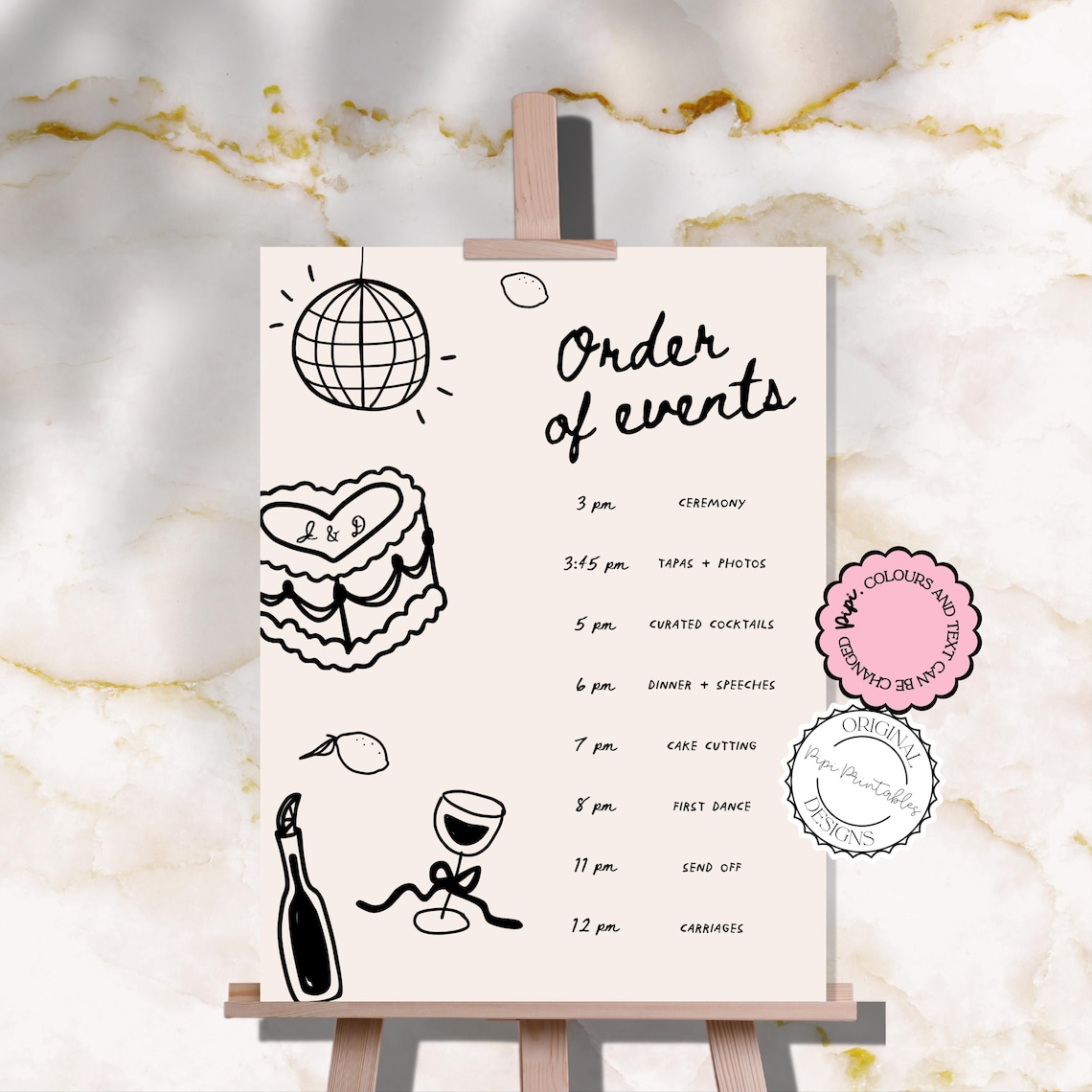 Order of Events Sign Template Hand Drawn Scribble Illustrations Wedding ...
