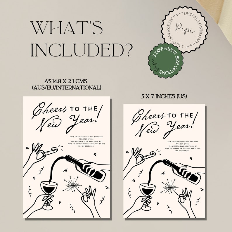 New Years Party Invite Template Hand Drawn Scribble Illustration Cheers ...