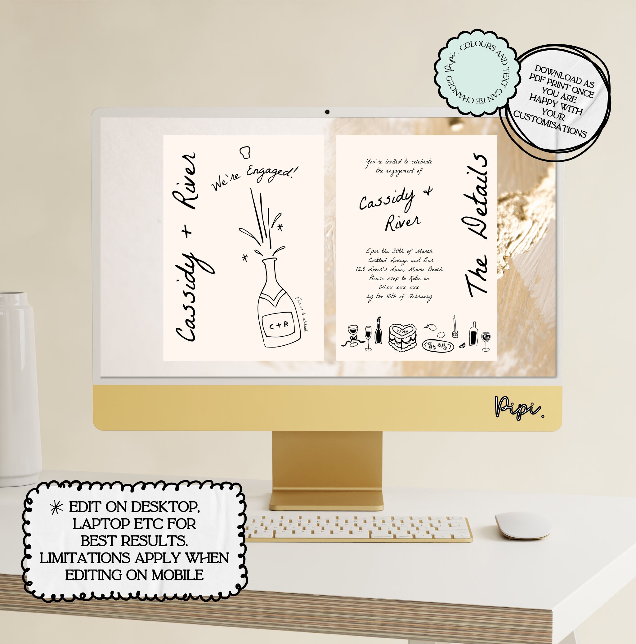 Engagement Party Invitation Template Hand Drawn Scribble Illustrations Were Engaged Handwritten ...