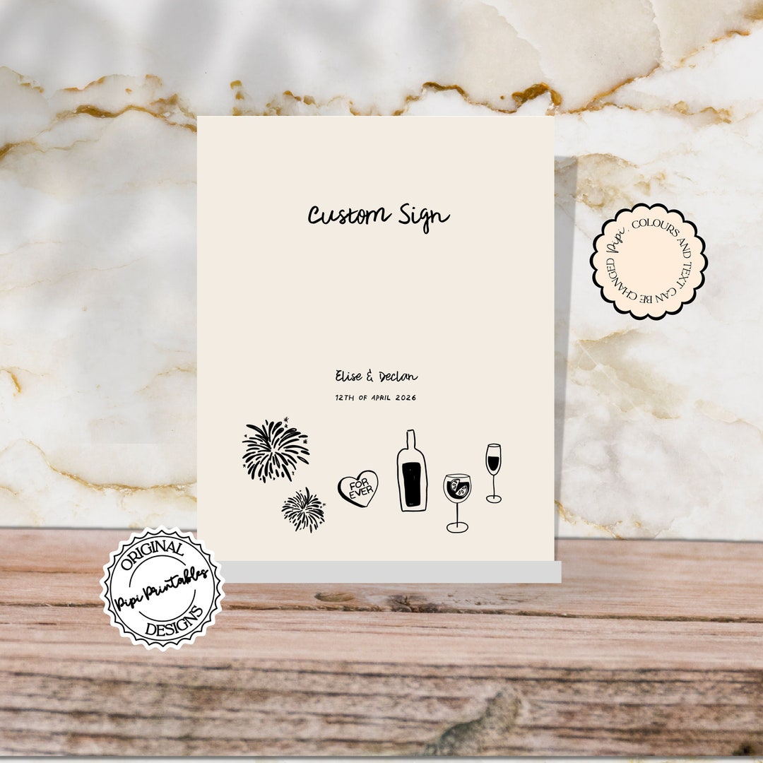 Custom Wedding Sign Template Quirky Hand Drawn Scribble Illustrations ...
