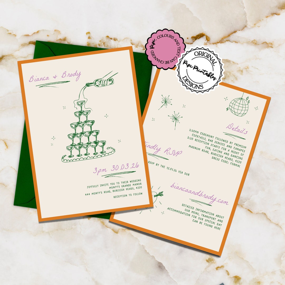 Scribble Illustration Wedding Invitation Suite Template Whimsical ...