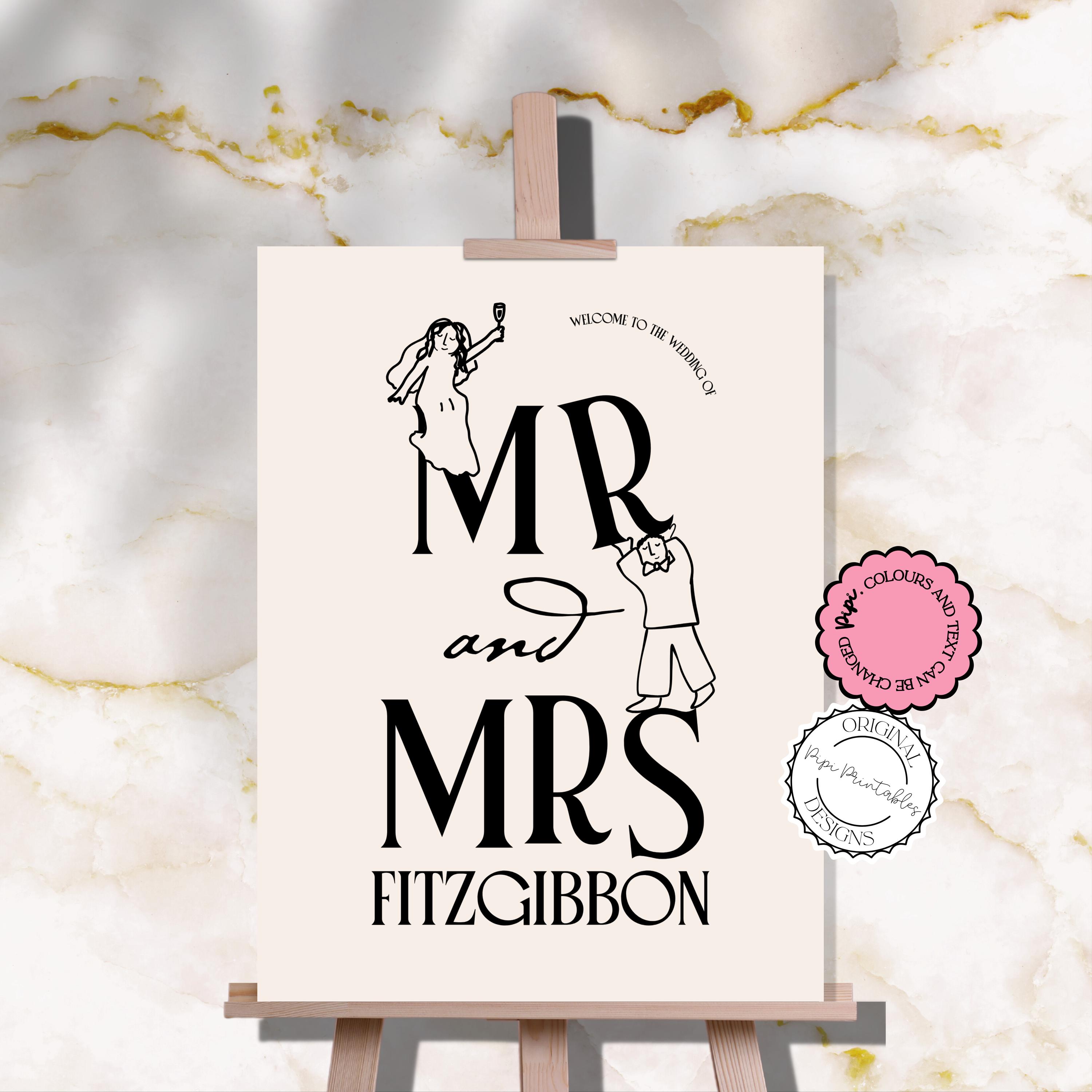 Wedding Welcome Sign Template Hand Drawn Cute People Scribble ...