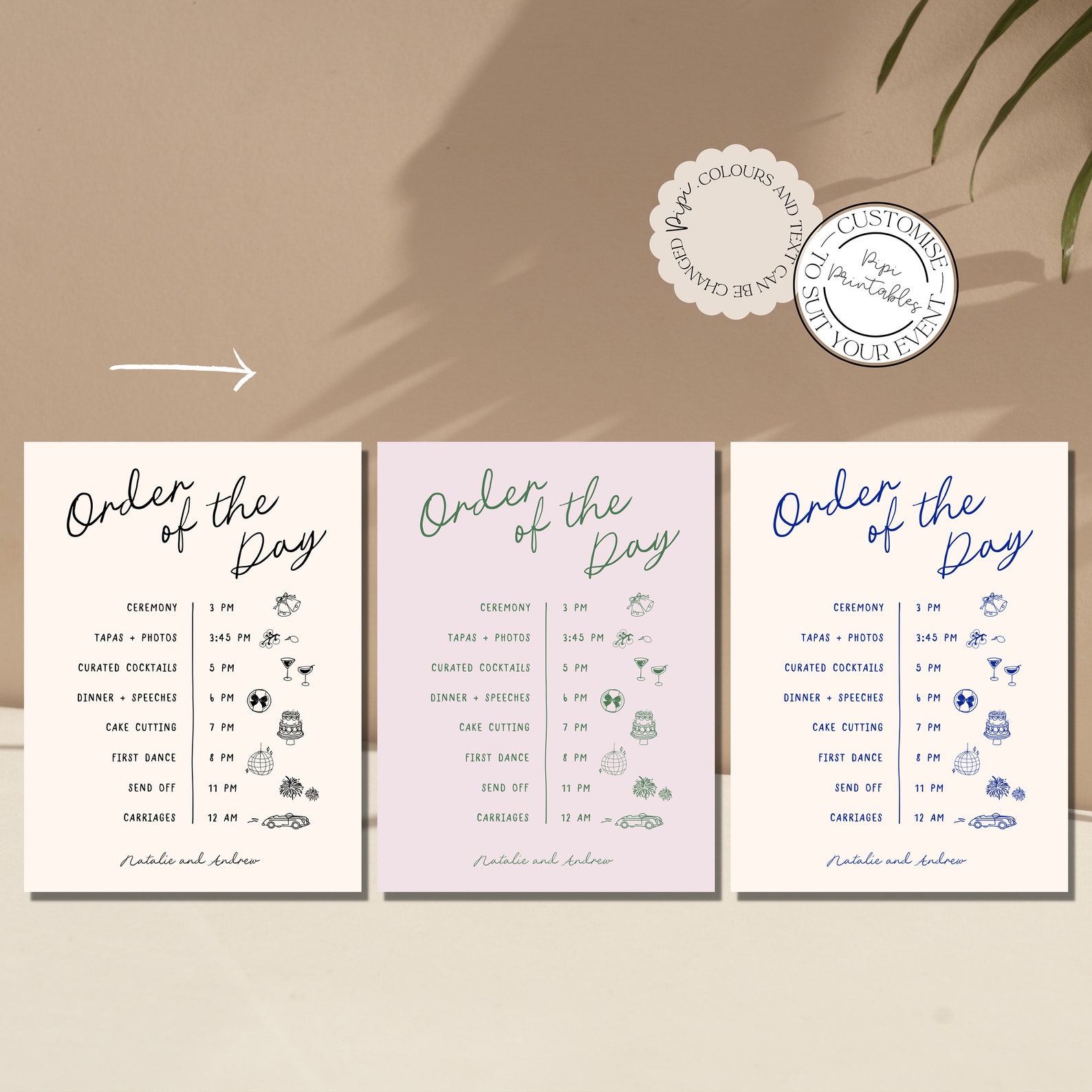 Order of Events Sign Template Hand Drawn Scribble Illustrations Wedding ...