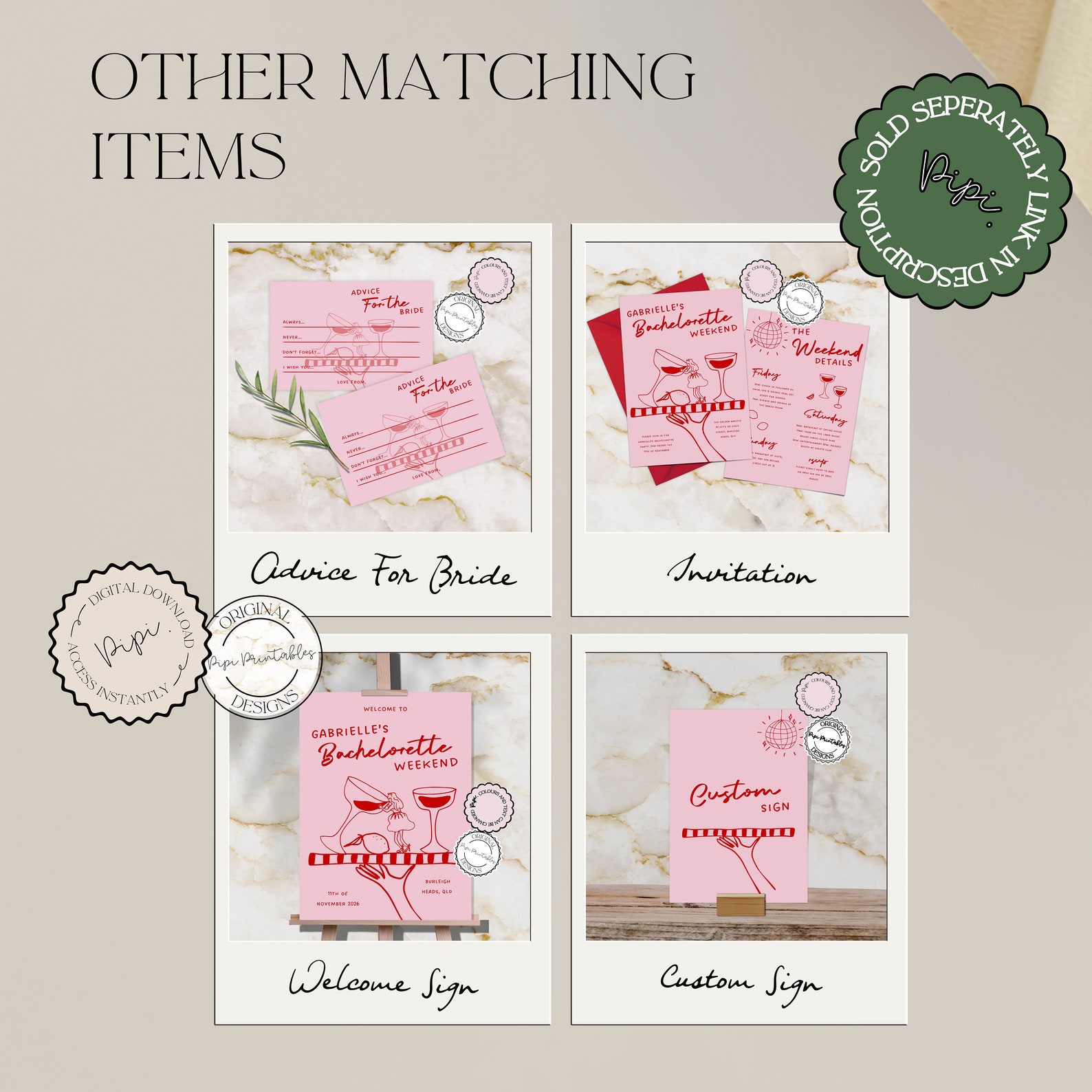 Scribble Illustrated Bachelorette Place Cards Hand Drawn Bridal Shower ...