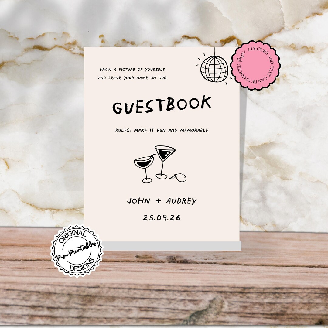 Guest Book Instruction Sign Template Printable Hand Drawn Scribble ...