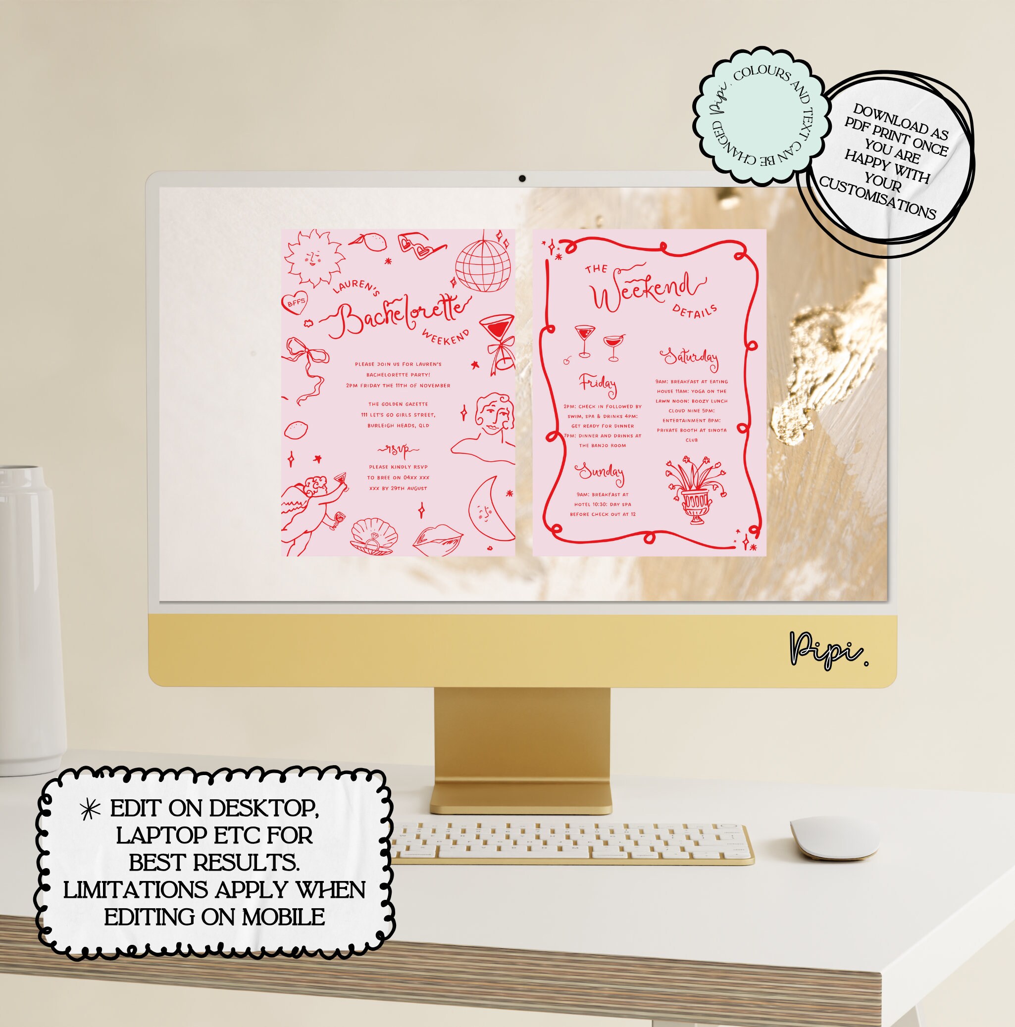 Illustrated Bachelorette Party Invitation Template Handwritten Hens ...