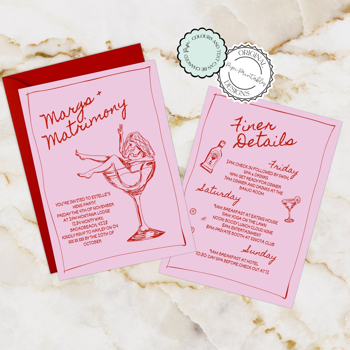 Margs and Matrimony Illustrated Bachelorette Party Weekend - Etsy Australia