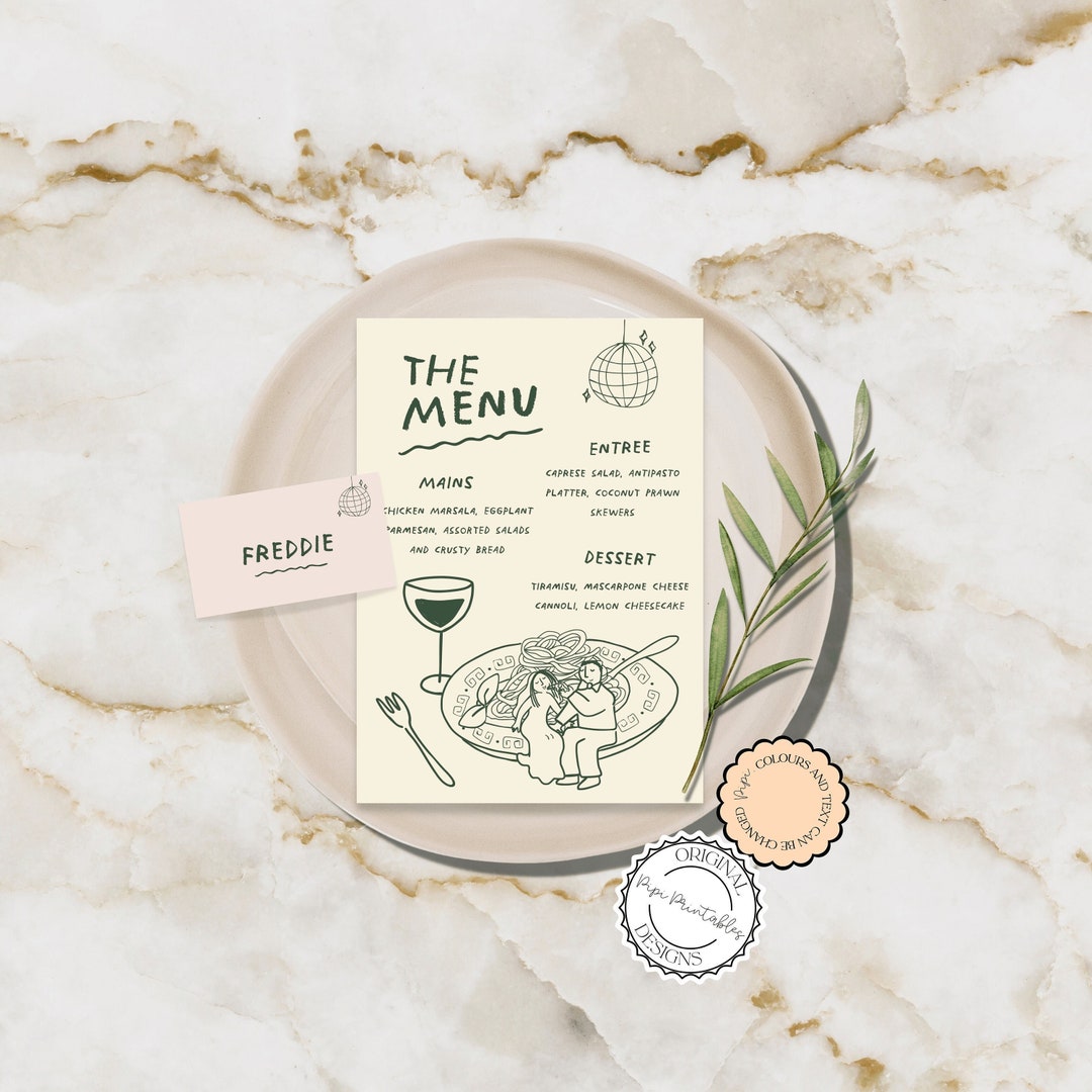 Menu + Place Card Template Cute People Scribble Illustrations Hand ...